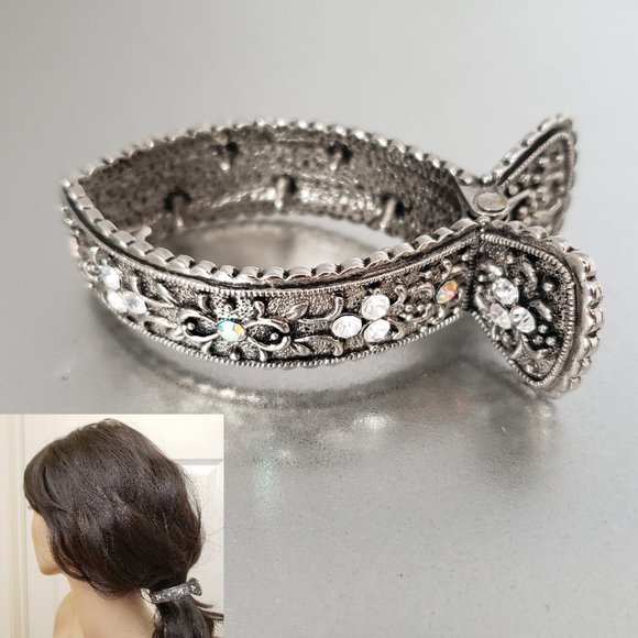 Accessories | Rhinestone Polytail Pinch Hair Claw Silver | Poshmark